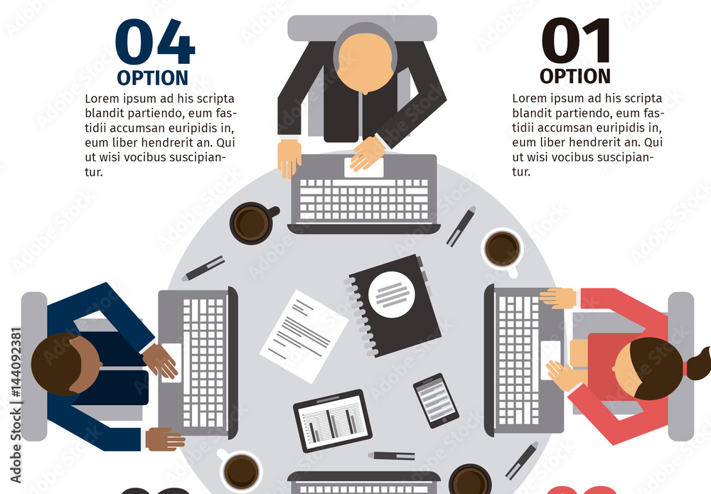 Red And Blue Office People Laptop Meeting Infographic Template Stock ...