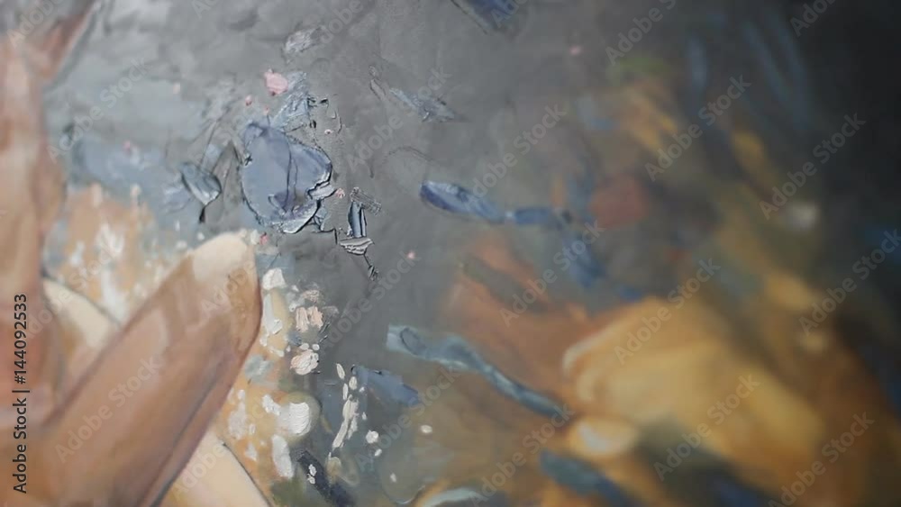 Woman artist painting watercolor paints. super macro photography of the ...