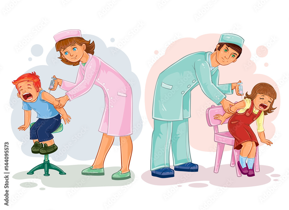 Set of clip art illustrations of little children vaccinations Stock ...