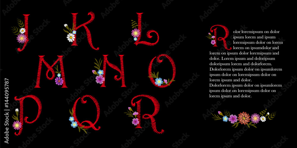 Vecteur Stock Embroidery vintage Latin English alphabet set. Initial ...