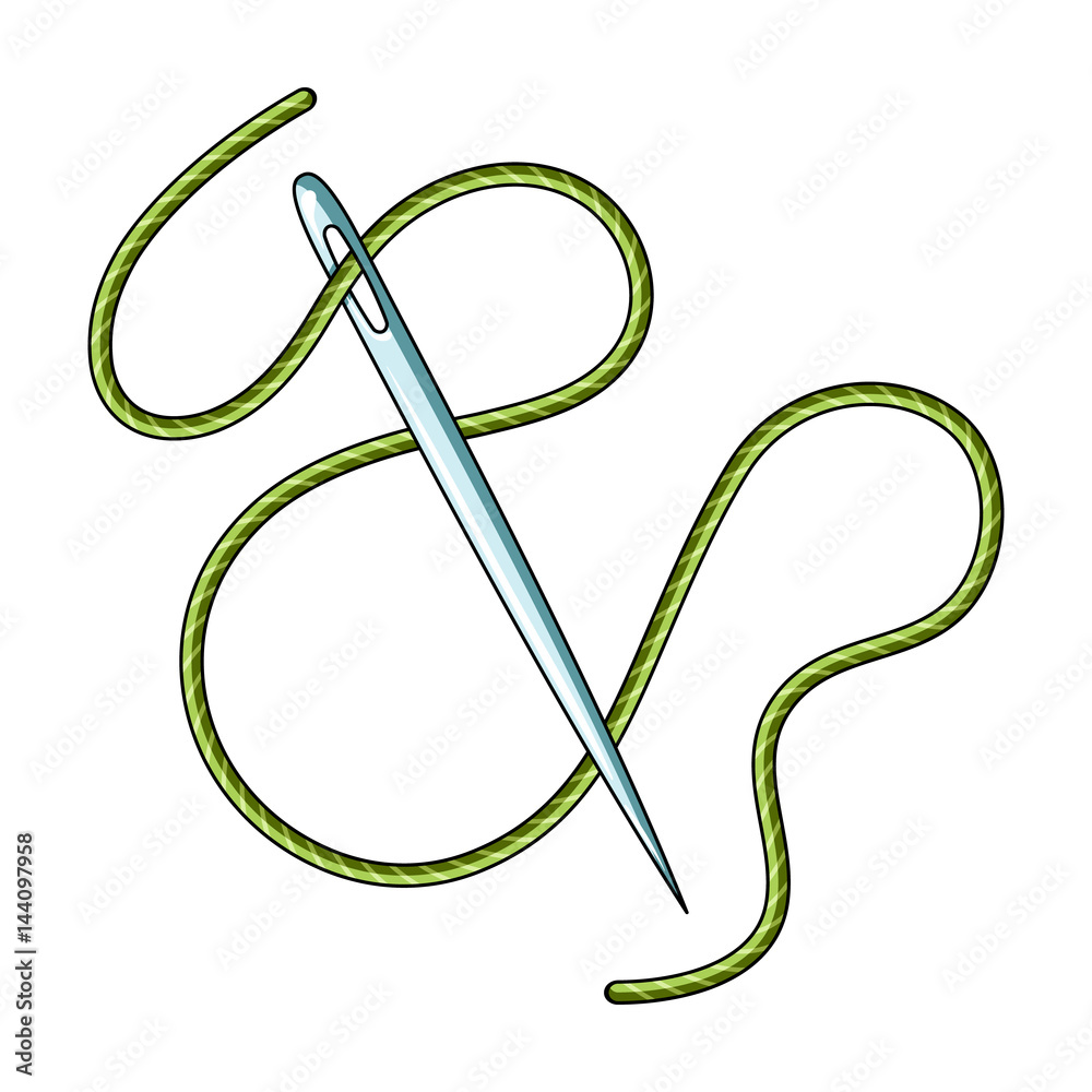 Green thread and needle eye.Sewing or tailoring tools kit single icon ...