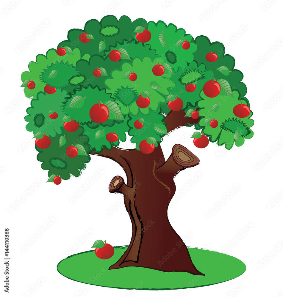 Summer fruit aplle tree illustration isolated in vector format Stock ...