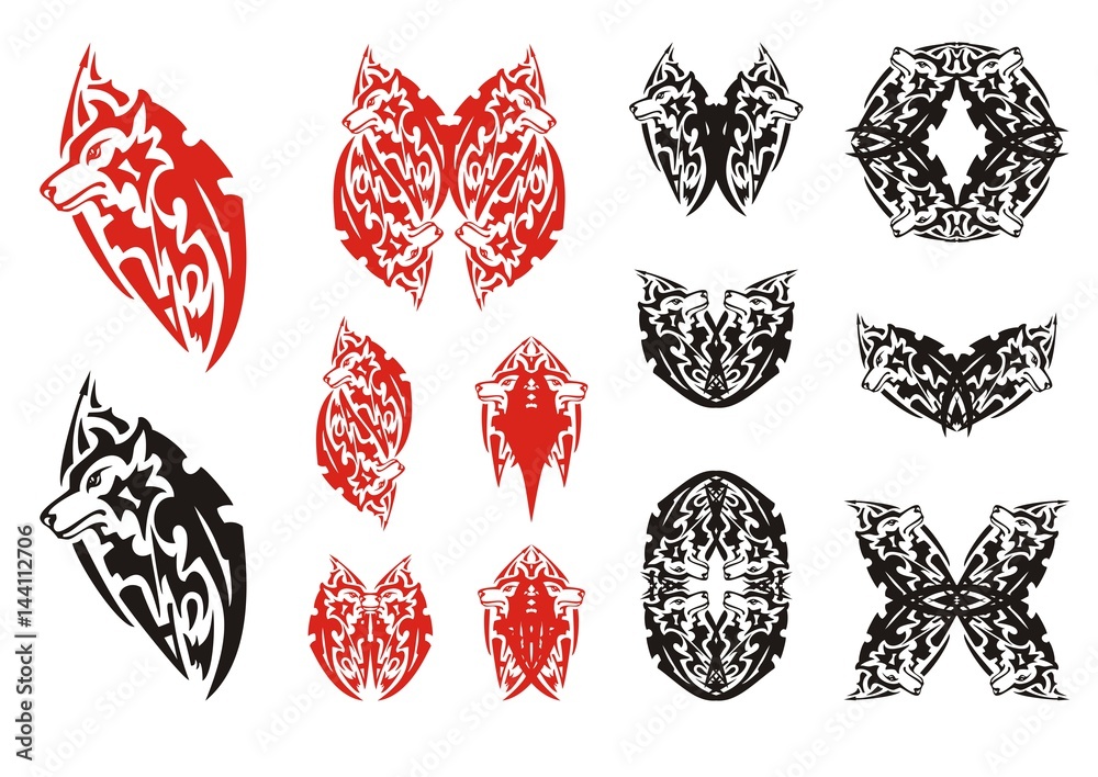 Wolf symbols in red and black options. The head of a wolf and the ...