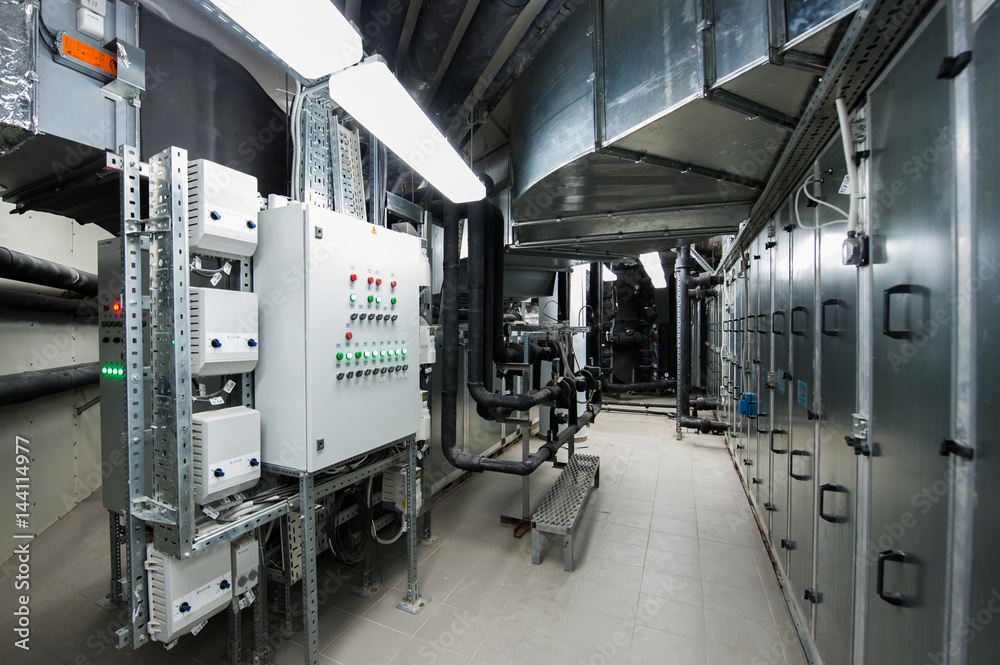 Utility room with electrical system Stock Photo | Adobe Stock