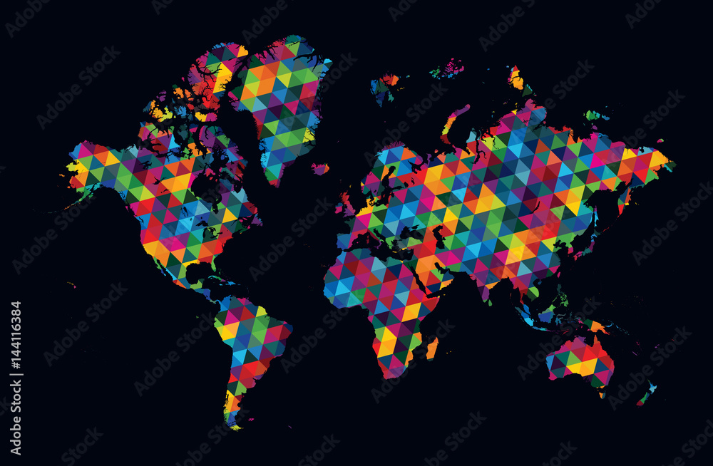 Decorative world map modern geometric pattern on dark background Stock ...