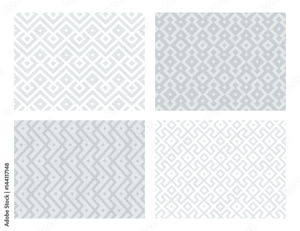 Collection of four geometric seamless patterns. Silver vector ...