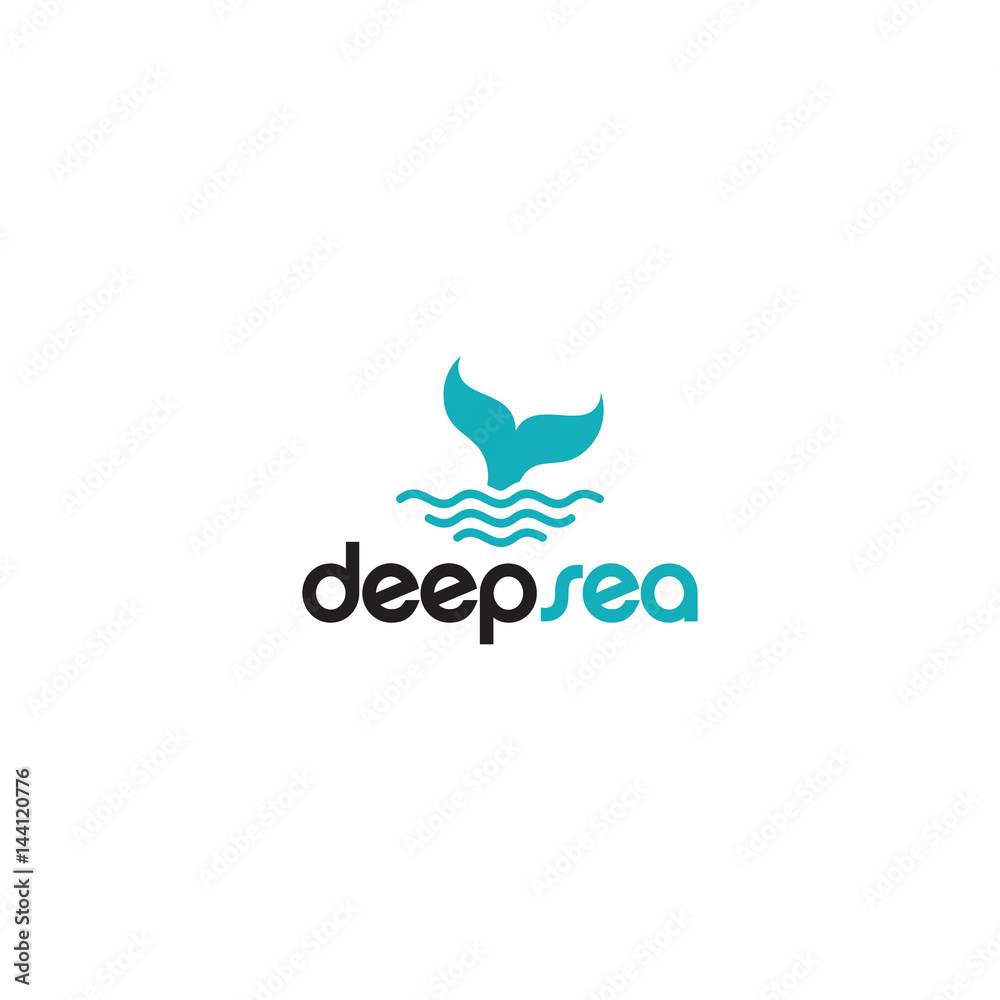 deep sea logo with whale tail and wave template designs Stock Vector ...