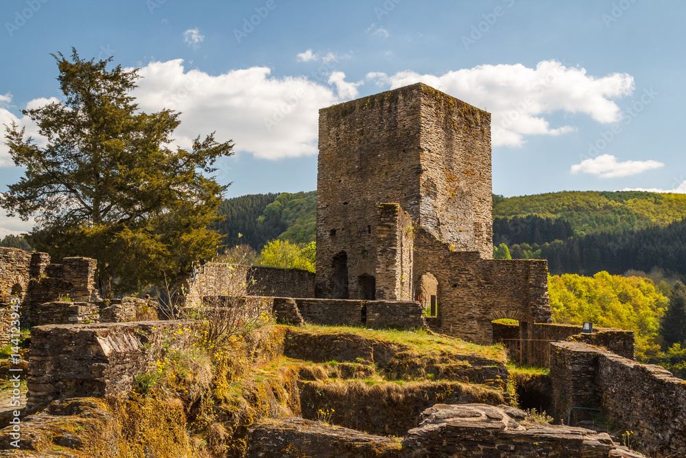 Ruins of the castle in Esch-sur-Sure village, Luxembourg Stock Photo ...