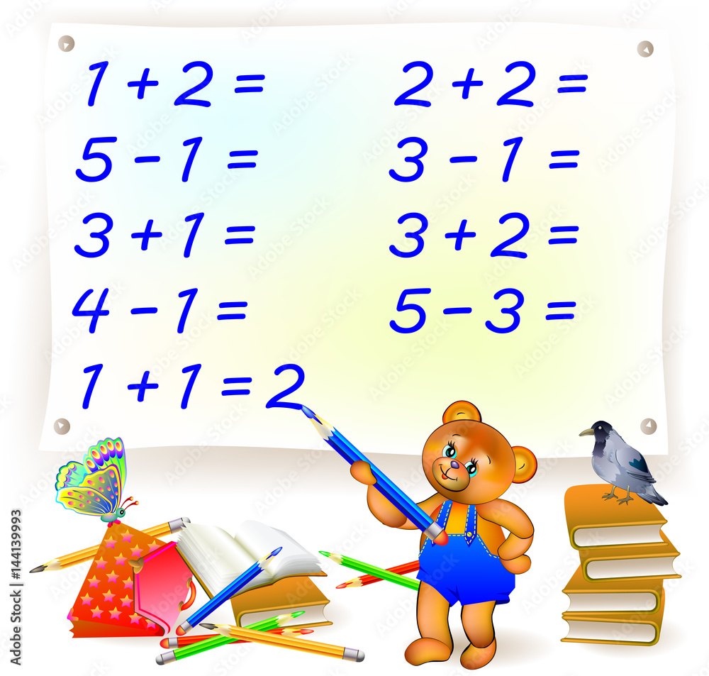 Educational page with exercises for children on addition and ...