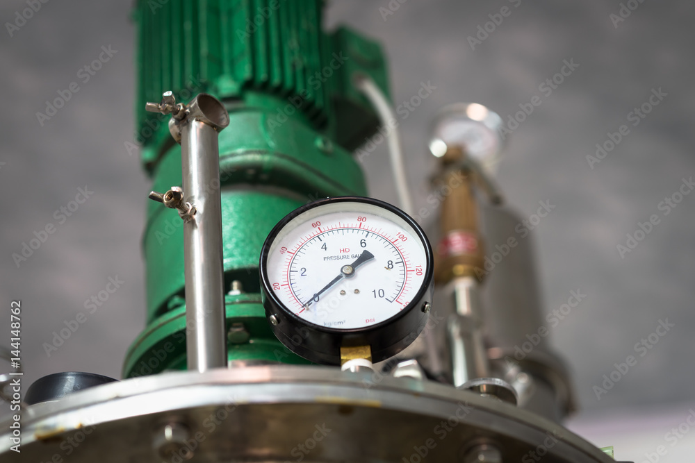 Pressure gauge, measuring instrument close up on pneumatic control ...
