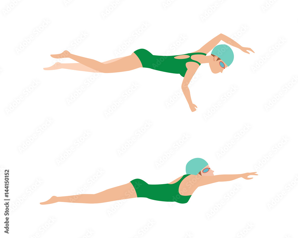 Vector illustration of swimming style scheme different swimmers man and ...