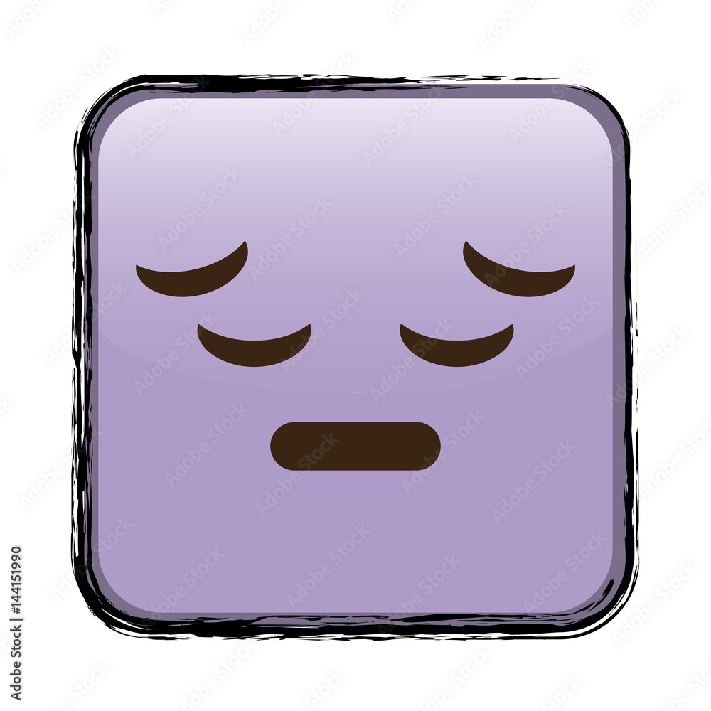 sad cartoon face in square shape, icon over white background. colorful ...