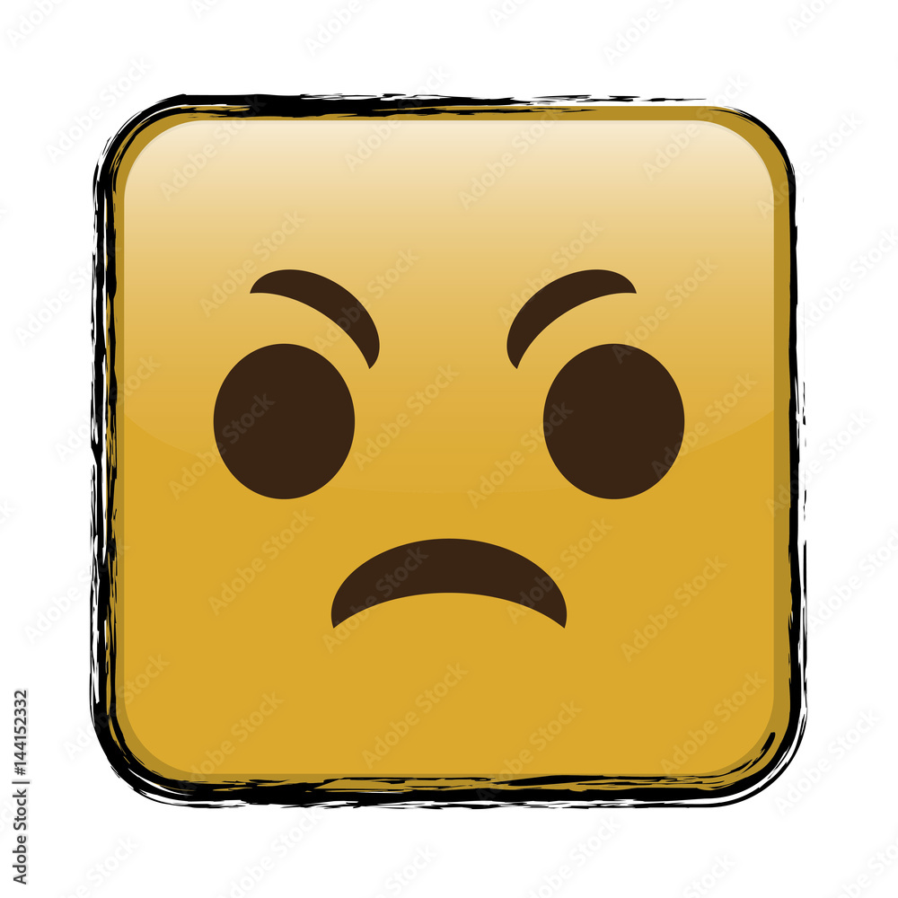 angry cartoon face in square shape, icon over white background ...