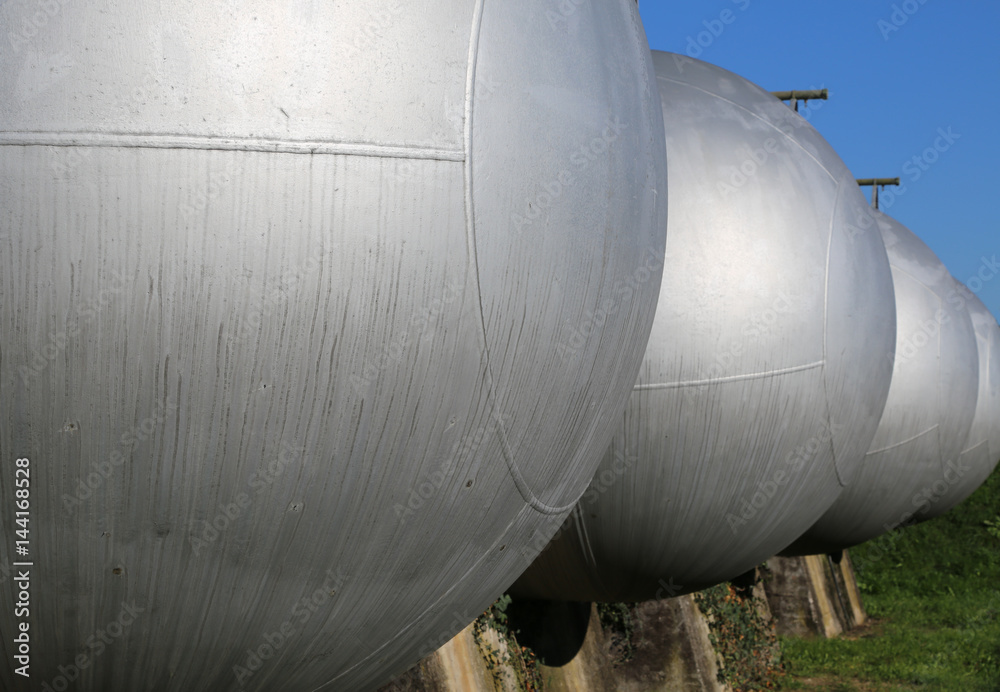 series of large pressure tanks for the storage of natural gas Stock ...