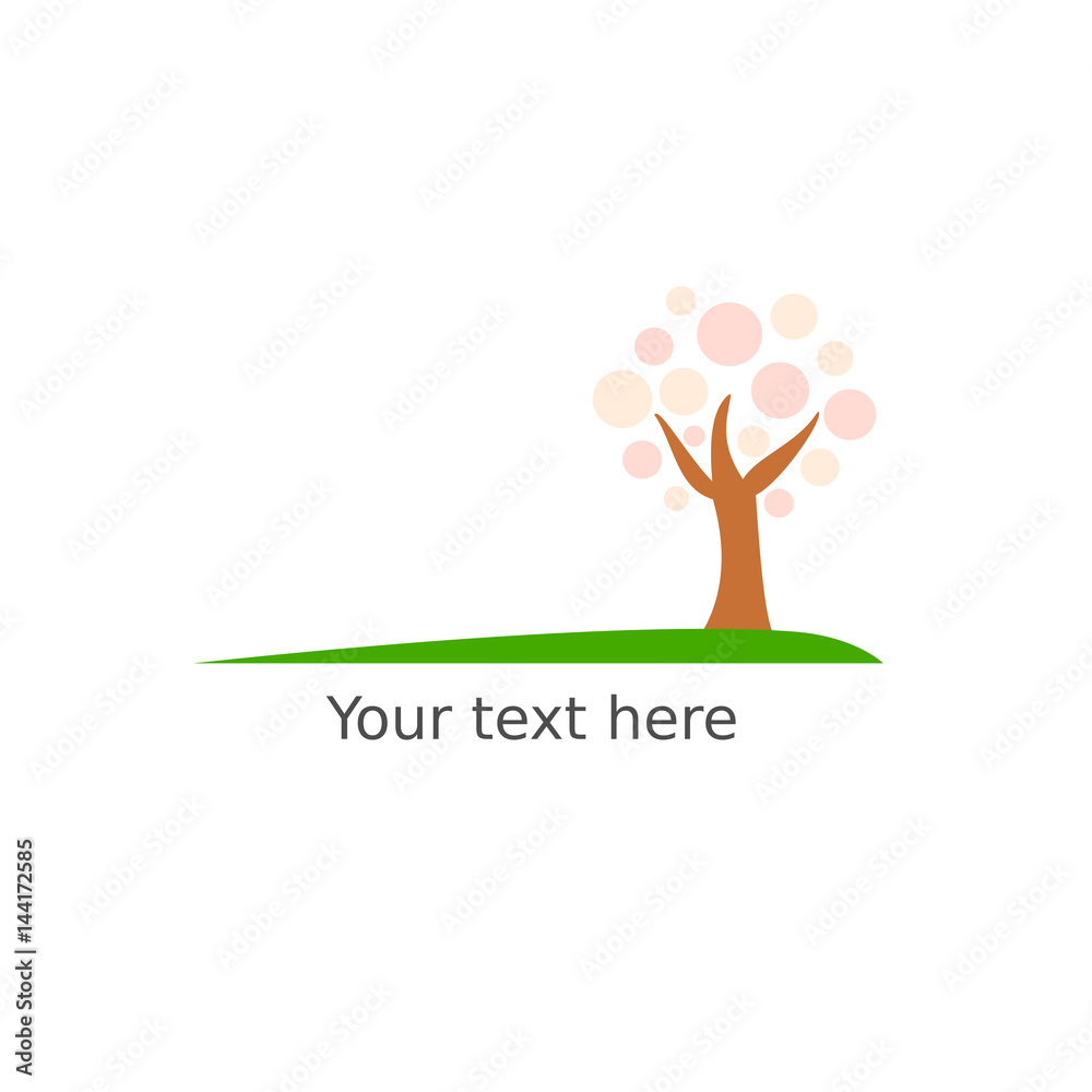 cute spring tree logo with pink circles vector illustrationa Stock ...