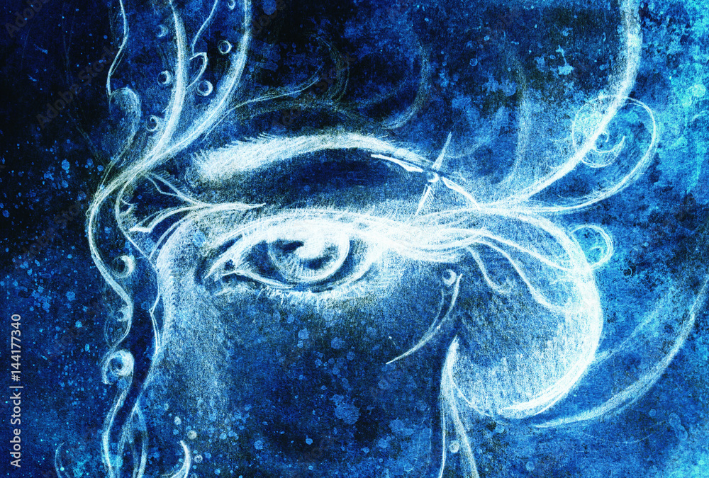 Mystic woman eye with ornament. pencil drawing on old paper. Color ...