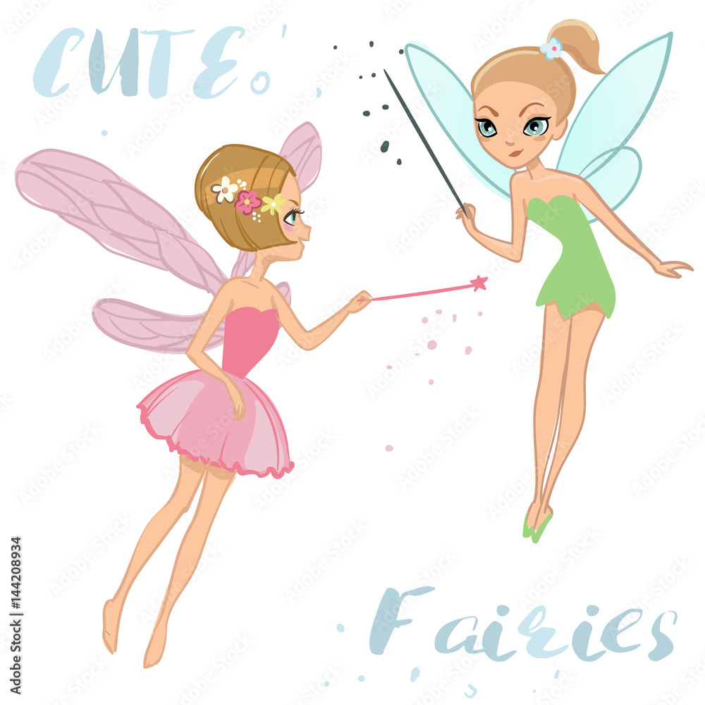 Cute Cartoon Fairies Stock Vector | Adobe Stock