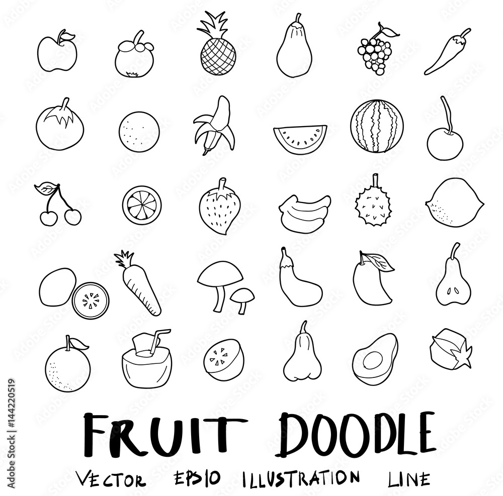fruit drawing set doodles vector eps10 Stock Vector | Adobe Stock
