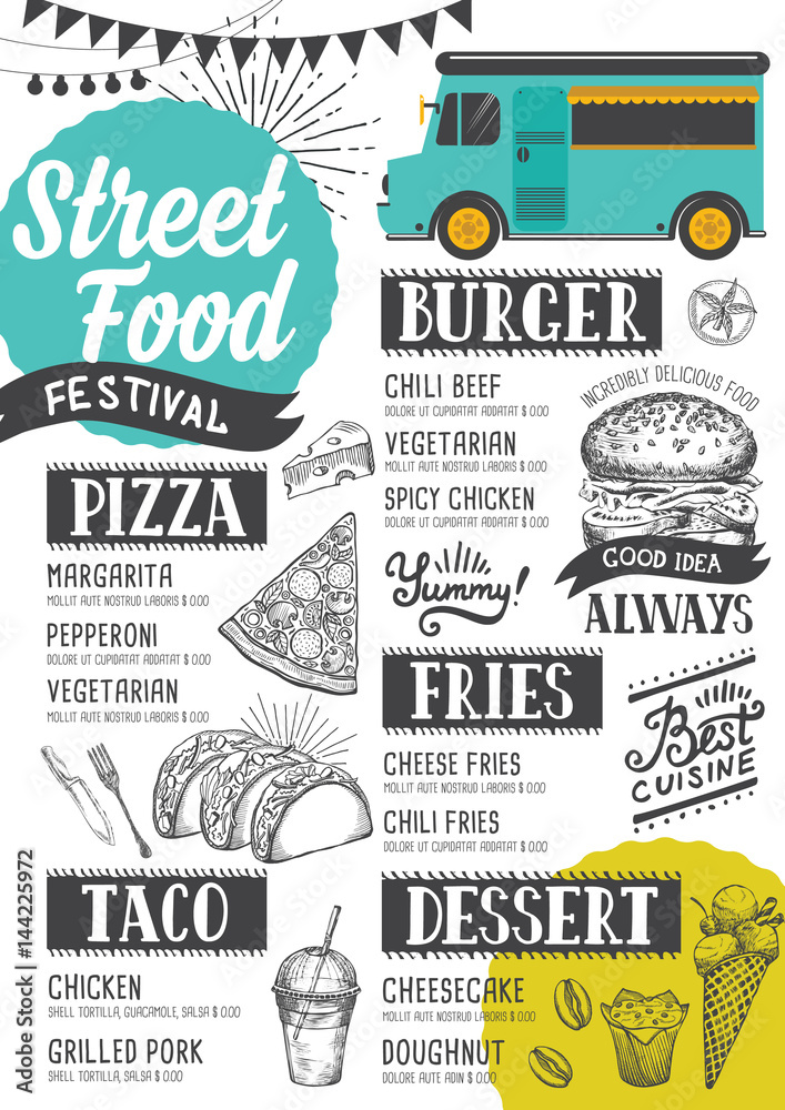 Street food menu, design template. Stock Vector | Adobe Stock