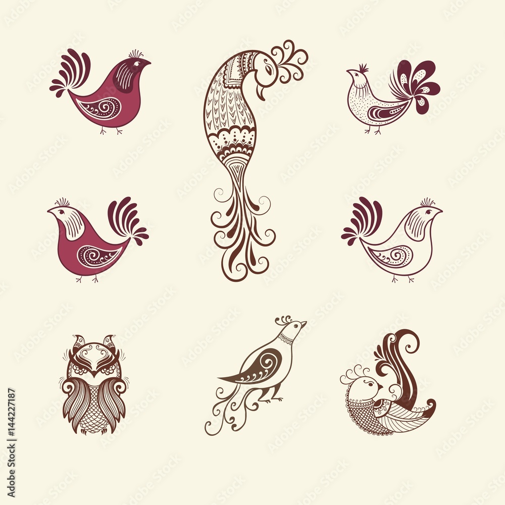 Vector illustration of birds mehndi ornament. Traditional indian style ...
