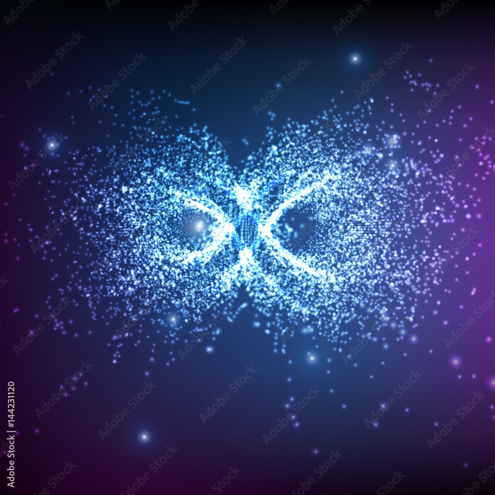 Abstract vector space background. Explosion of glowing particles ...