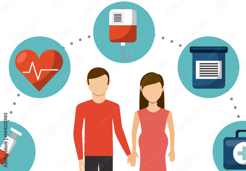Red and Blue Family Health Care Medical Icons Set Stock Template ...