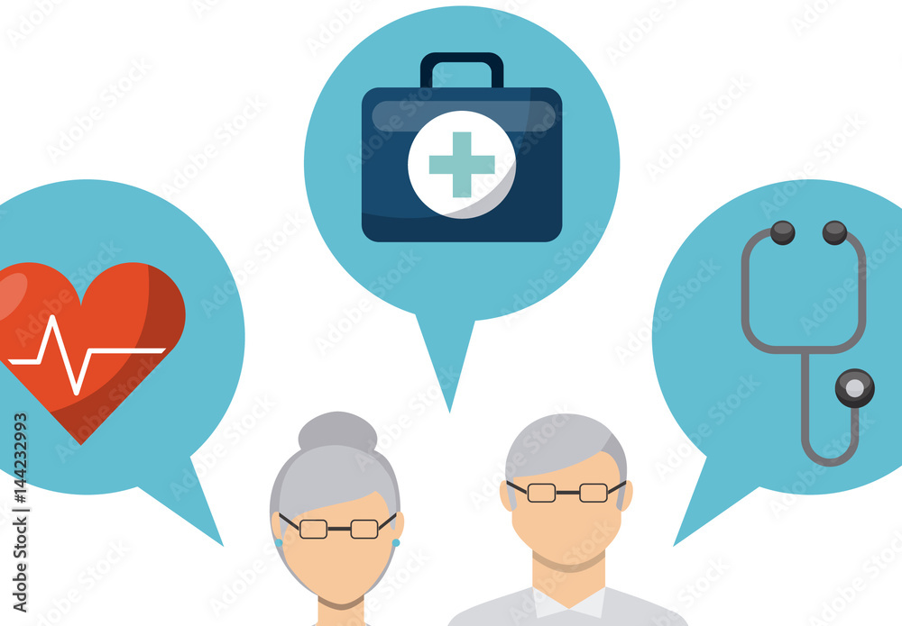 Blue and Gray Elderly Health Care Medical Sticker Set Stock Template ...