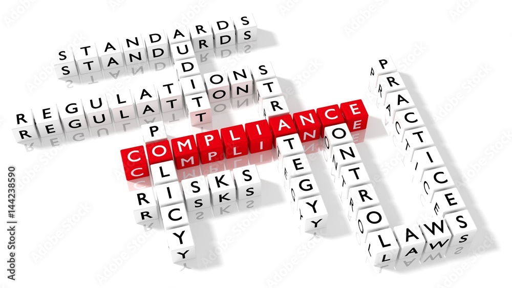 Crossword puzzle showing compliance keywords as dice Stock Illustration ...