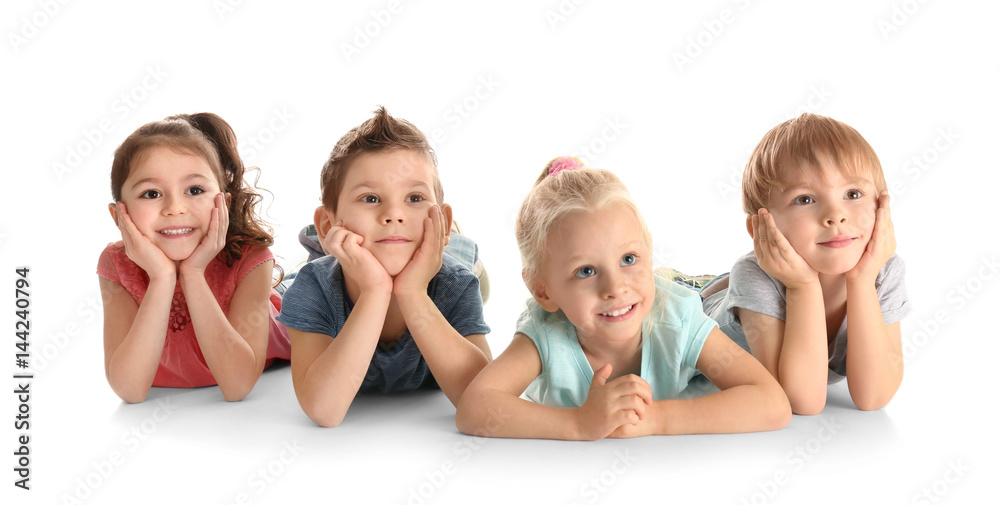 Cute little children on white background Stock Photo | Adobe Stock