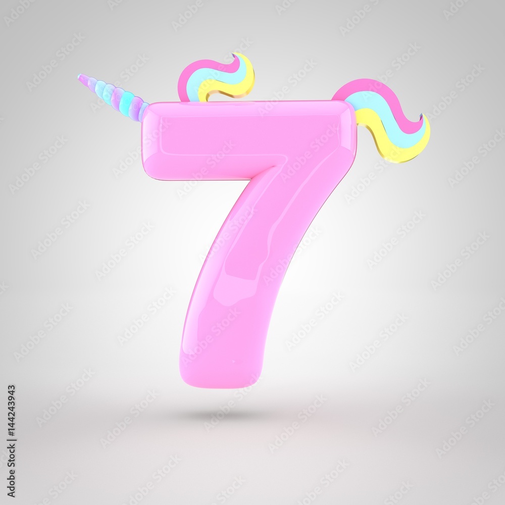 Cute unicorn pink number 7 Stock Illustration | Adobe Stock