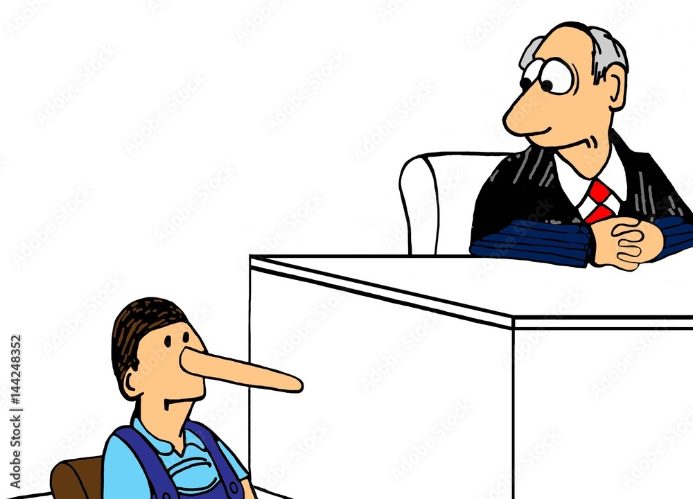 Legal illustration showing a witness not telling the truth. Stock ...
