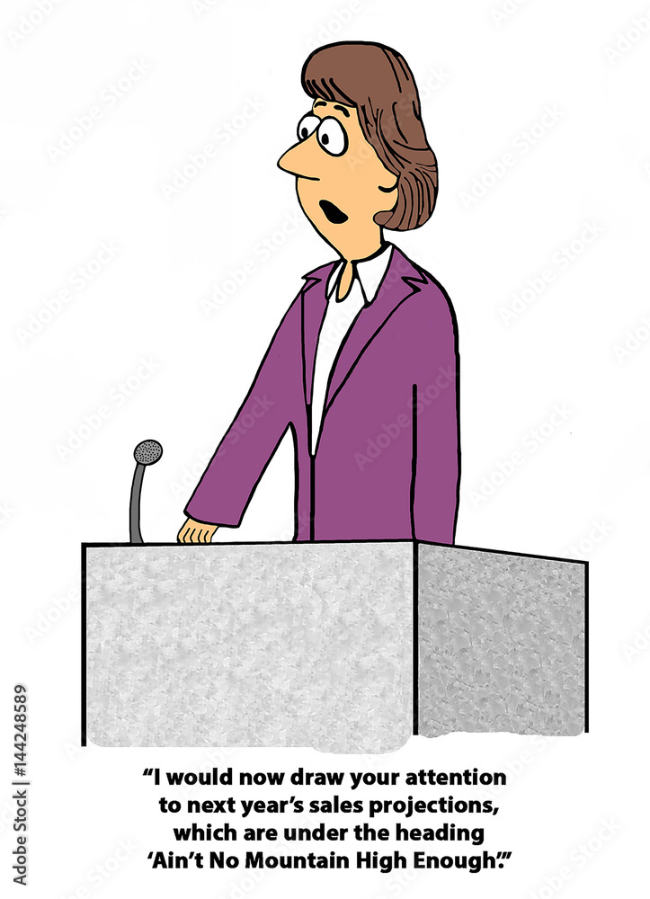 Business cartoon of leader announcing next year's sales plan. Stock ...