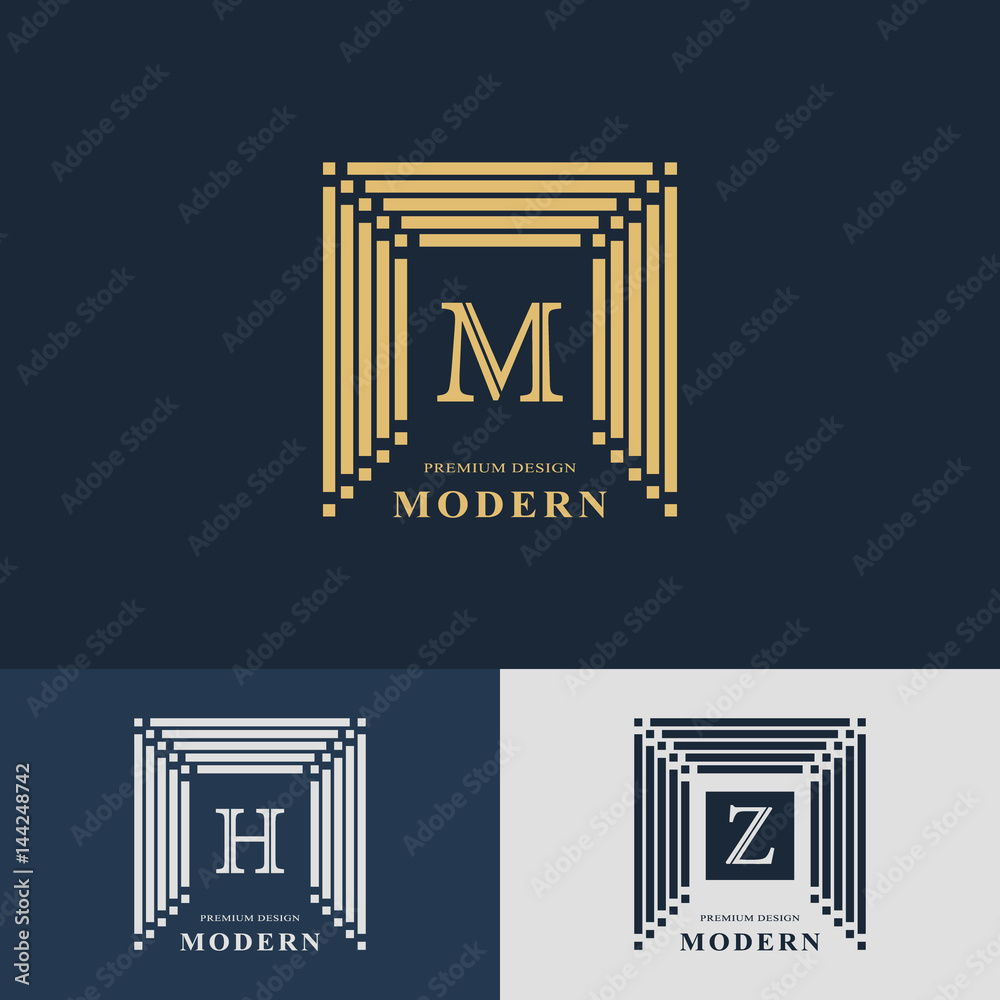 Modern logo design. Geometric linear monogram template. Letter emblem M ...