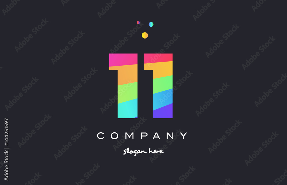 11 eleven colored rainbow creative number digit numeral logo icon Stock ...