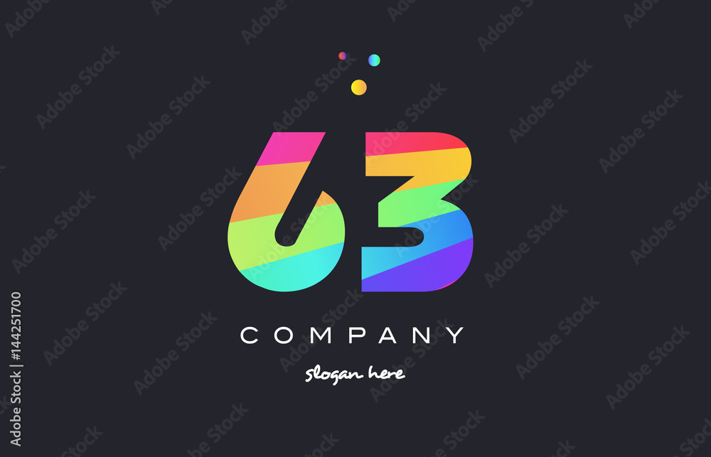 63 sixty three colored rainbow creative number digit numeral logo icon ...