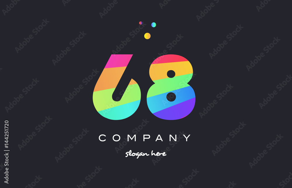 68 sixty eight colored rainbow creative number digit numeral logo icon ...