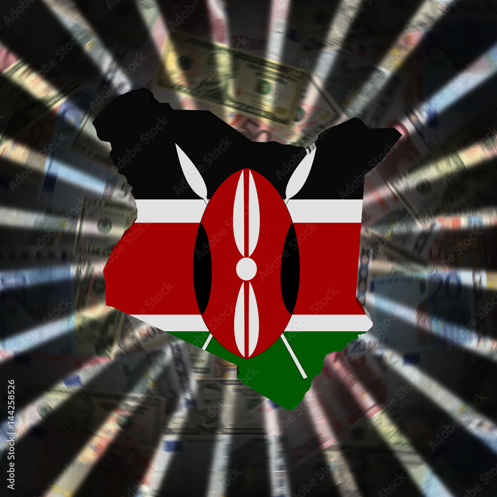 Kenya map flag on currency burst illustration Stock Illustration | Adobe Stock