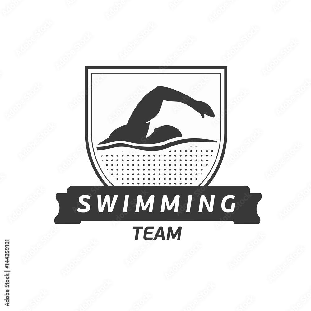 Vector swimming team logo. Swimmer silhouette in water. Creative badge ...