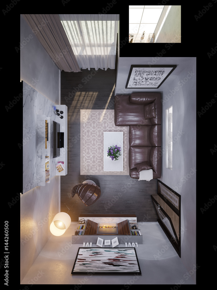 3d illustration of the interior design of the living room. The interior ...