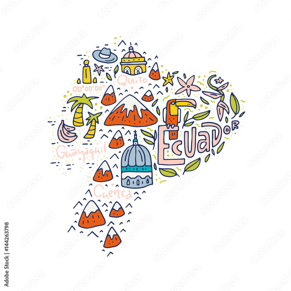 Cartoon Map of Ecuador Stock Vector | Adobe Stock