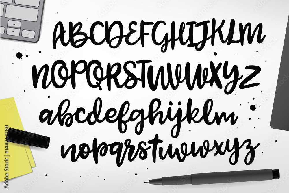 Vector hand drawn typeface. Brush painted letters. Handwritten script ...
