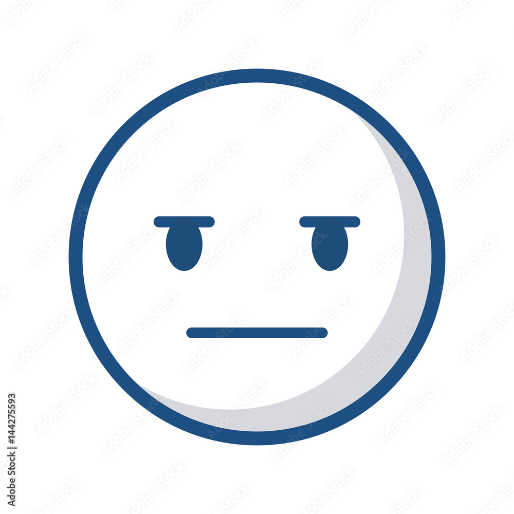 Expressionless cartoon face icon over white background. vector ...