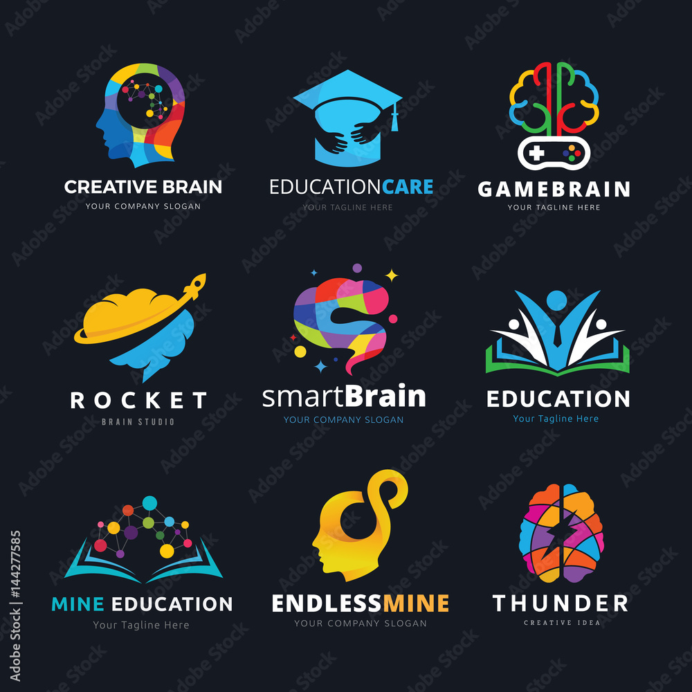 Brain logo and Creative learning icon set. Vector illustrations Stock ...