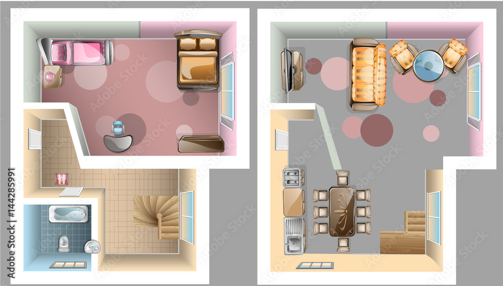 First and second floor interior top view Stock Vector | Adobe Stock