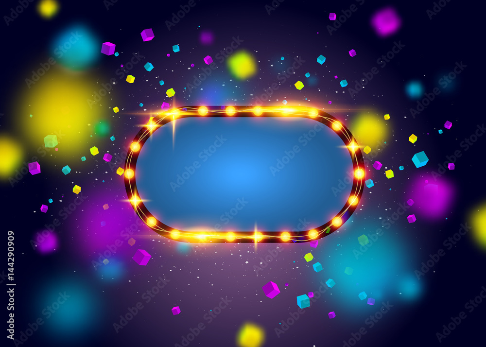 Glowing lights retro frame for advertising design. Special light ...