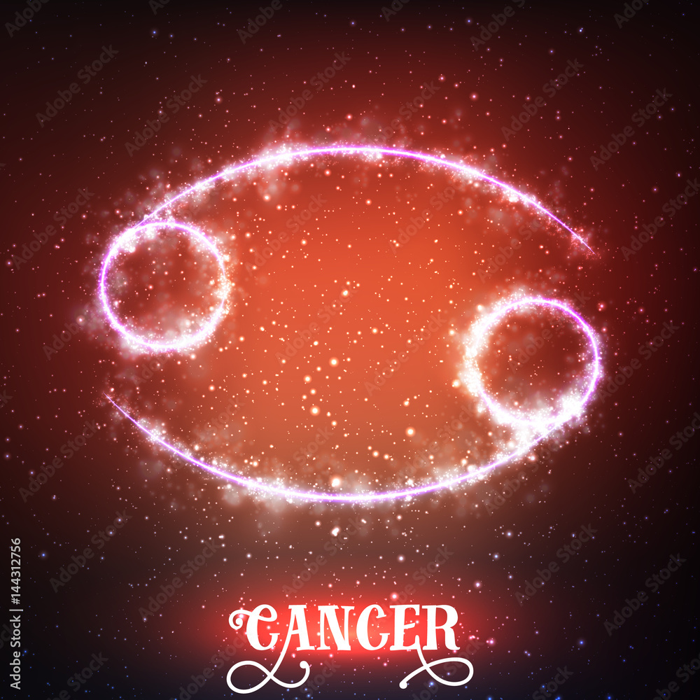 Vector abstract zodiac sign Cancer on a dark red background of the ...