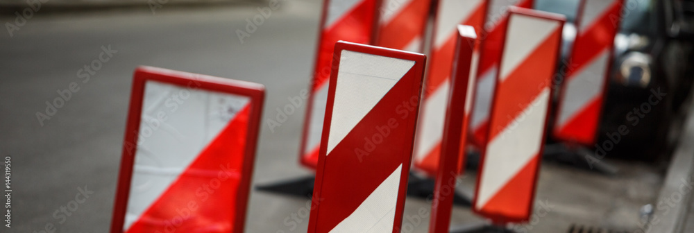 Road traffic works safety pole post obstacle detour sign barrier, Stock ...