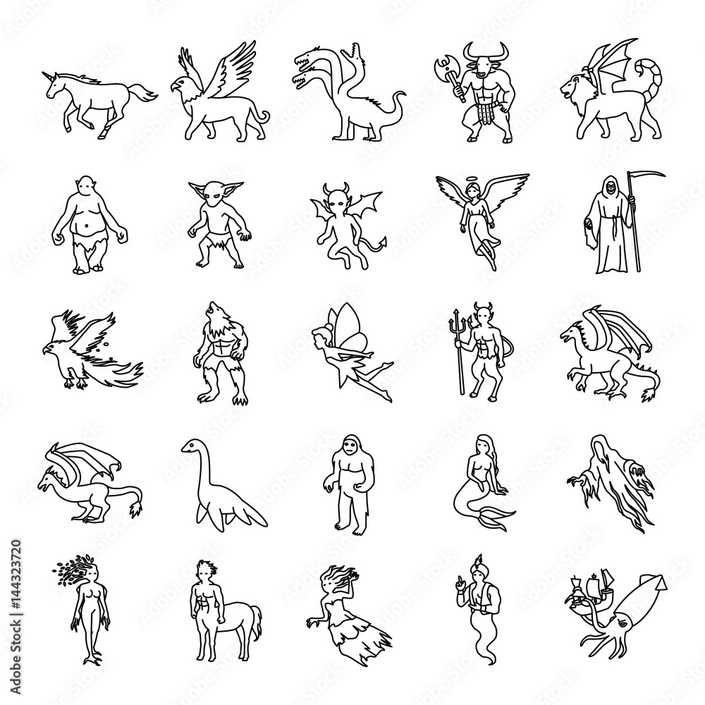 25 Mythical creatures outlines vector icons Stock Vector | Adobe Stock 25 Mythical creatures outlines vector icons Stock Vector | Adobe Stock