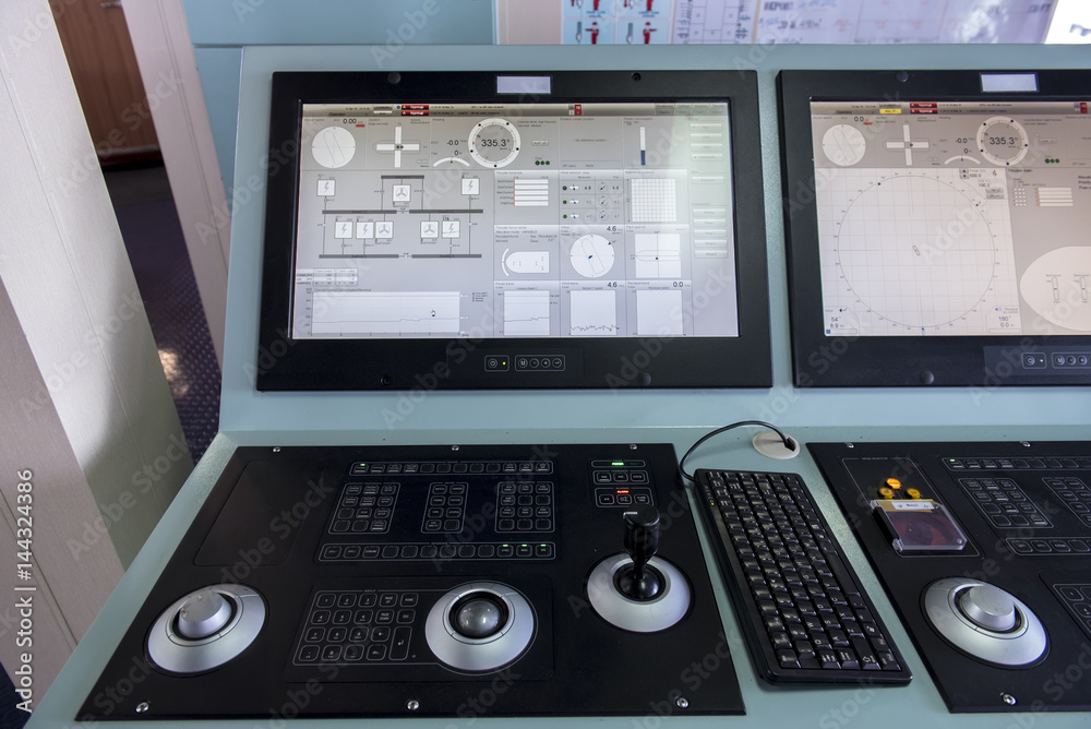 Dynamic position control panel on ship tanker Stock Photo | Adobe Stock