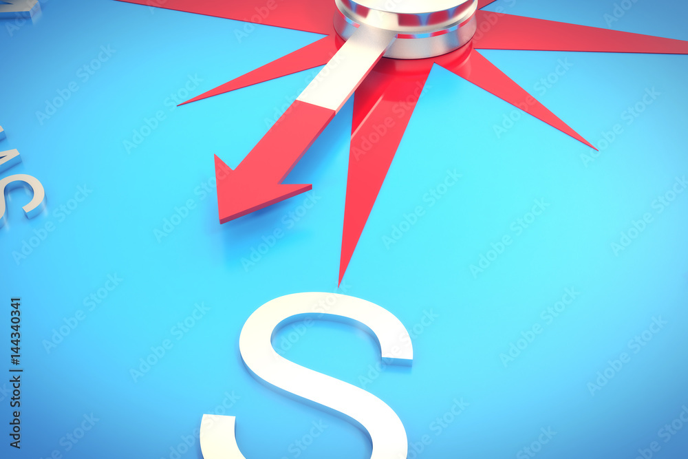 Silver compass with windrose, emblem of compass close-up, with DOF ...